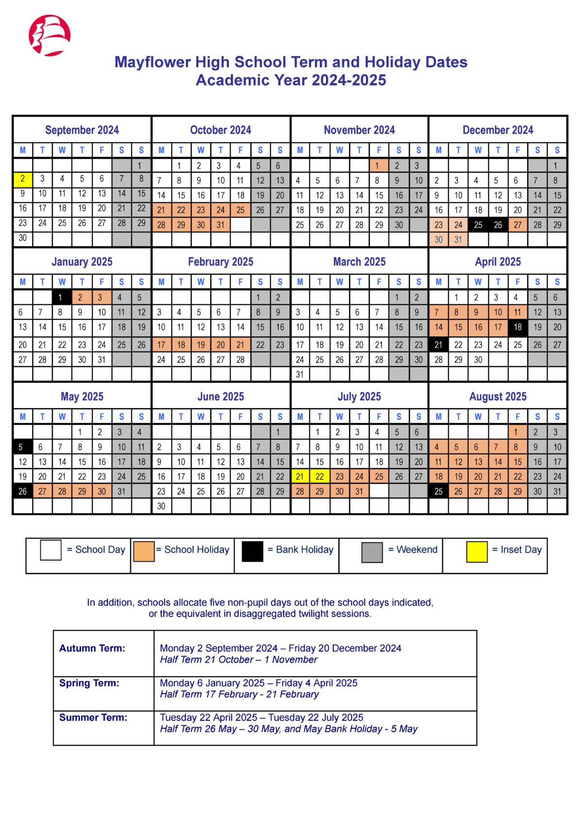 Term dates and timetable – Mayflower High School